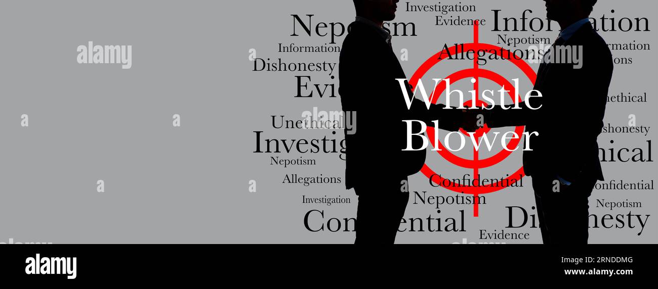Whistleblower, banner with confidential information and handshake ...