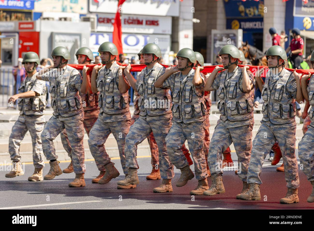 Ankara-Turkey:August 30, 2023: Group of Turkish soldiers carrying ...