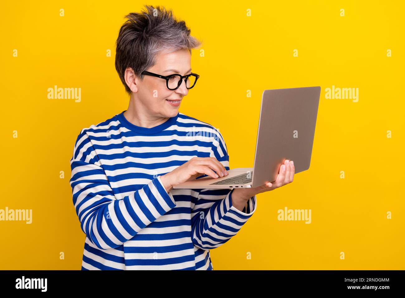 Photo of concentrated programmer pensioner attractive woman try teach ... Photo of concentrated programmer pensioner attractive woman try teach ...