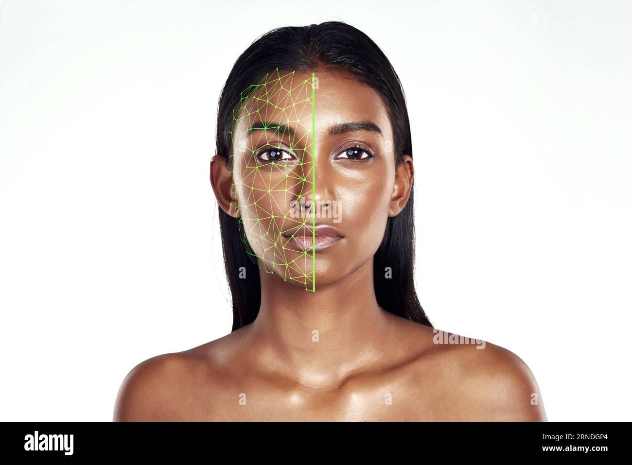 Portrait, beauty and facial recognition for skincare with a woman in ...