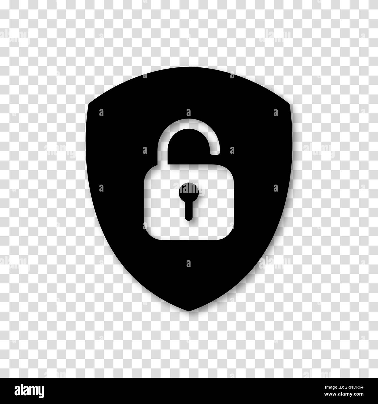 Black shield with unlock padlock icons on a transparent background ...