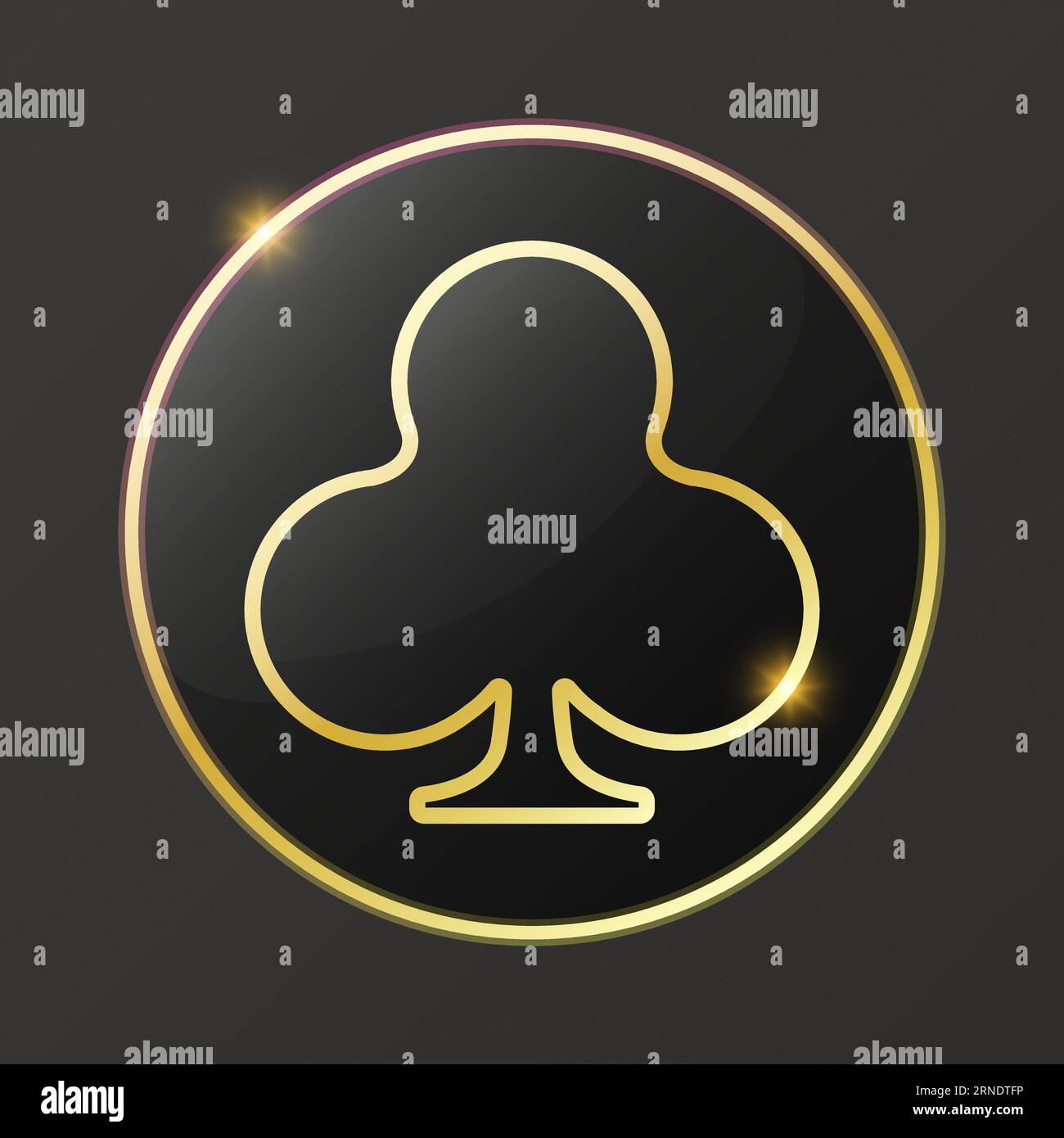 Clubs Chip Sign Icon Glossy Playing Card Suit Symbol With Gold Border