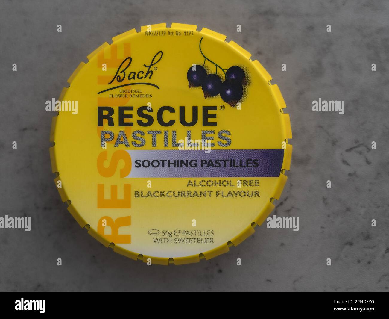 Tin of Bach Rescue Pastilles blackcurrant flavored gummy sweets to help ...