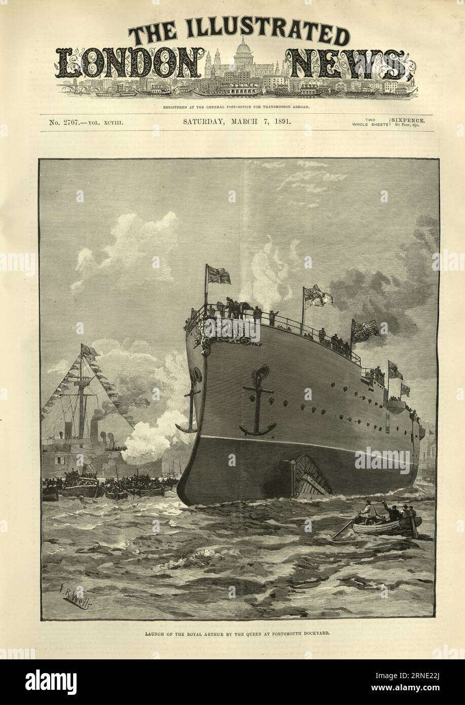 Launch of HMS Royal Arthur (1891) a first class Royal navy cruiser of ...