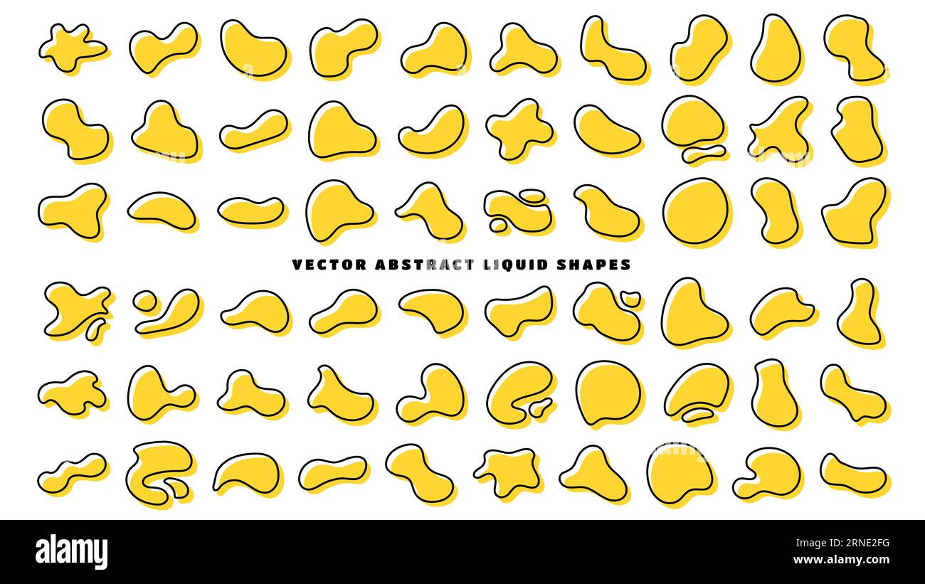 Outline blob shapes, fluid or liquid round abstract elements. Black and ...