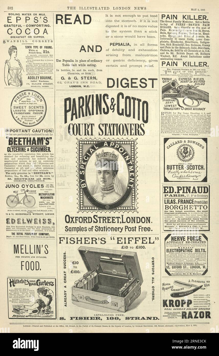 Page of Victorian newsapper adverts, 1891, 19th Century, Parkins and ...