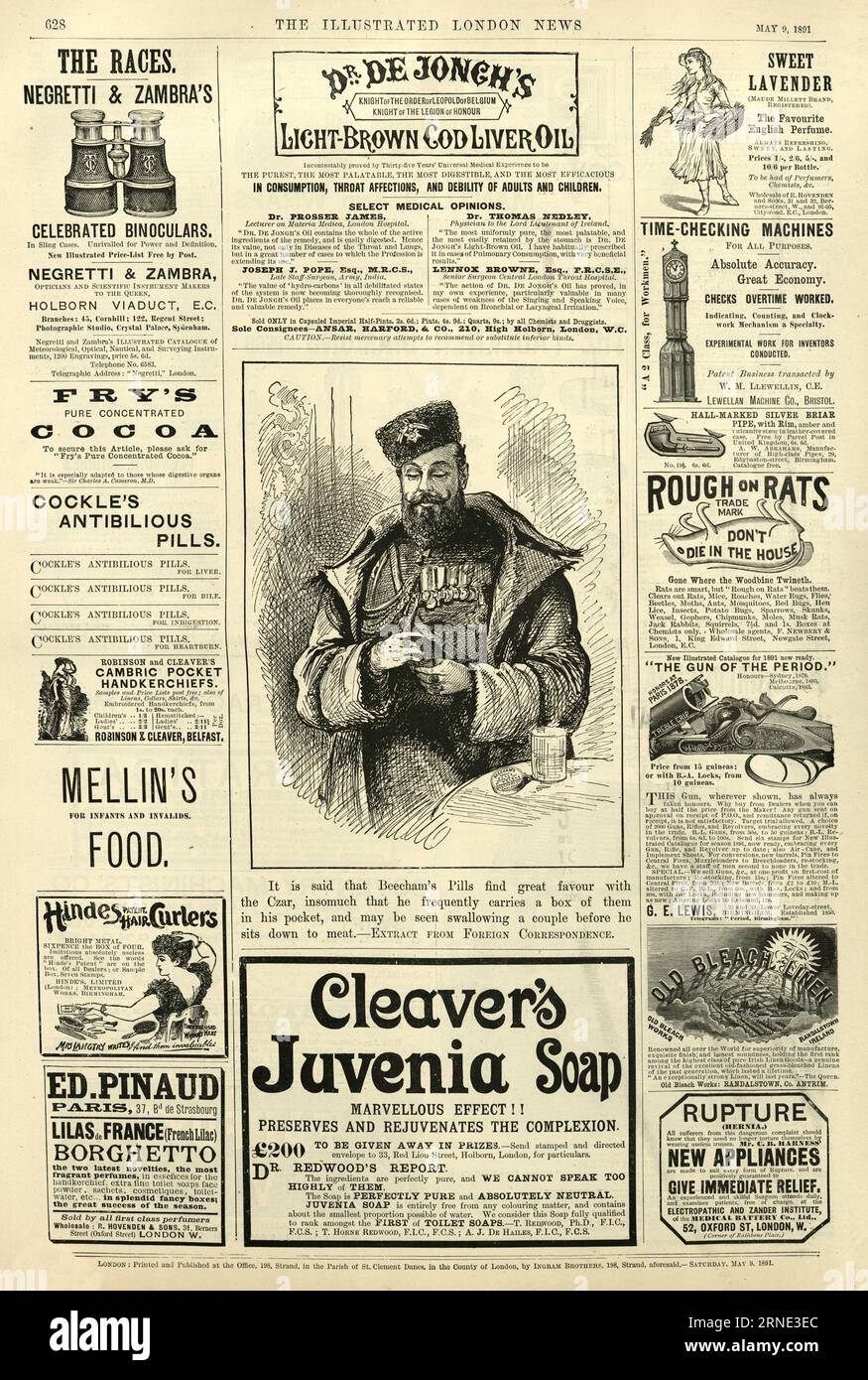 Vintage page of Victorian newspaper adverts, Sweet Lavender, Cod liver ...