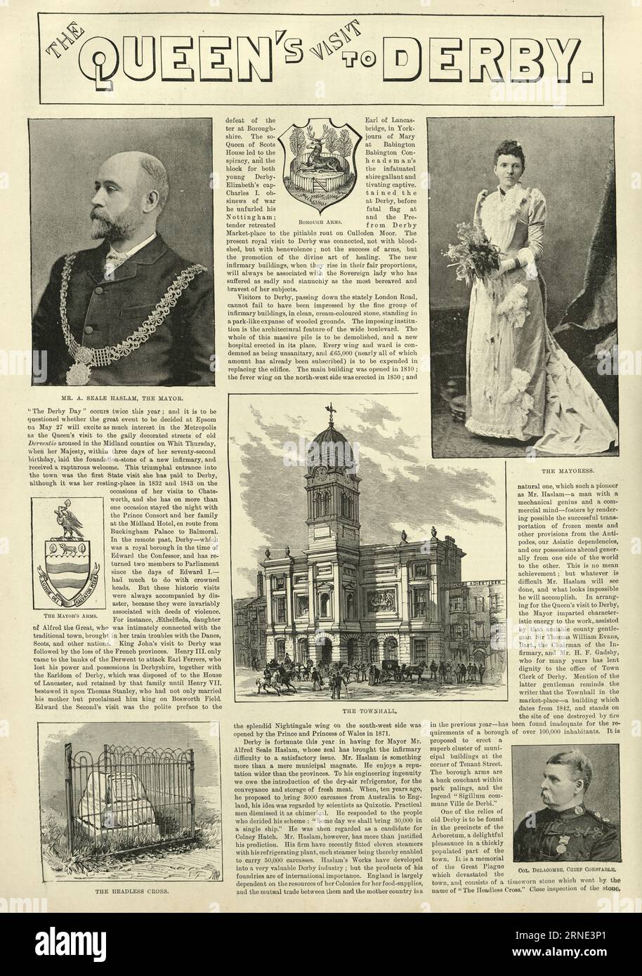 Victorian newspaper page about Queen Victoria's visit to Derby, 1891 ...