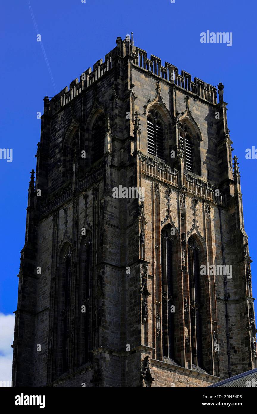 Great central tower of Durham Cathedral in north-east England, with ...