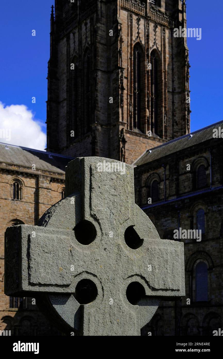 Square central tower of Durham Cathedral in north-east England rises ...