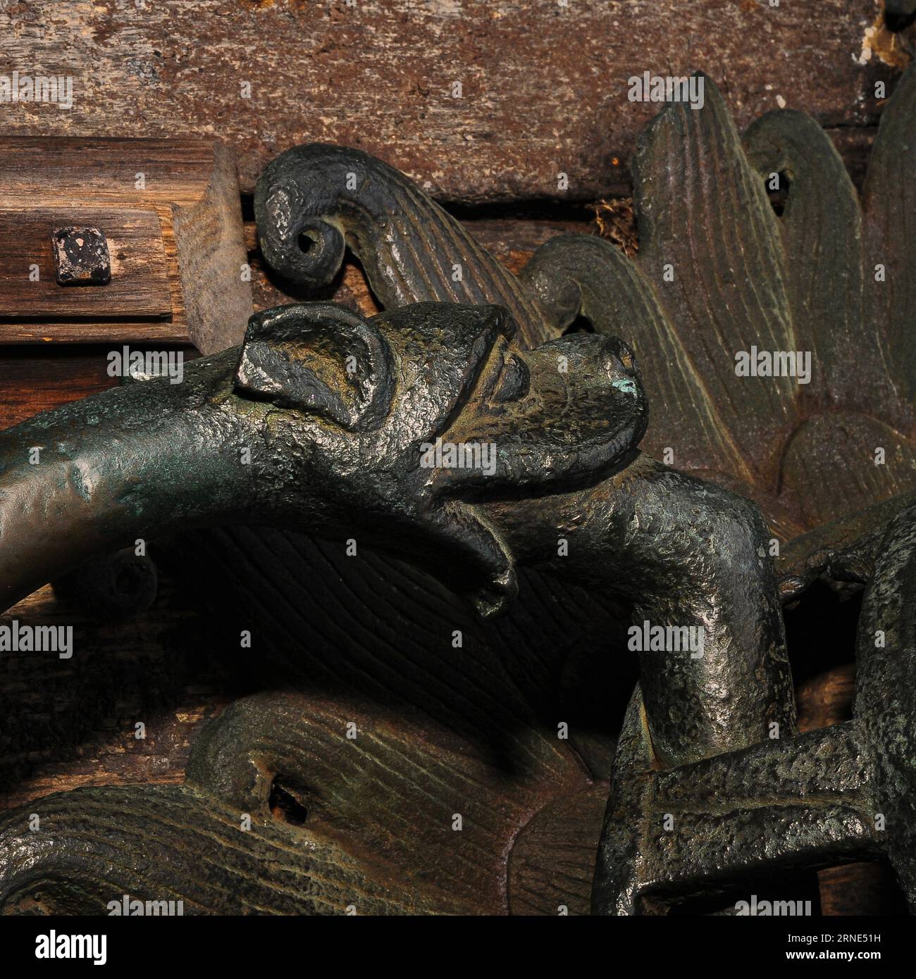 Detail of 12th century bronze sanctuary knocker on north door of Durham ...