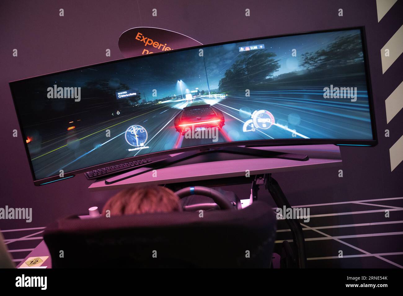 Berlin, Germany. 01st Sep, 2023. A visitor plays on an Odyssey Neo G9 ...