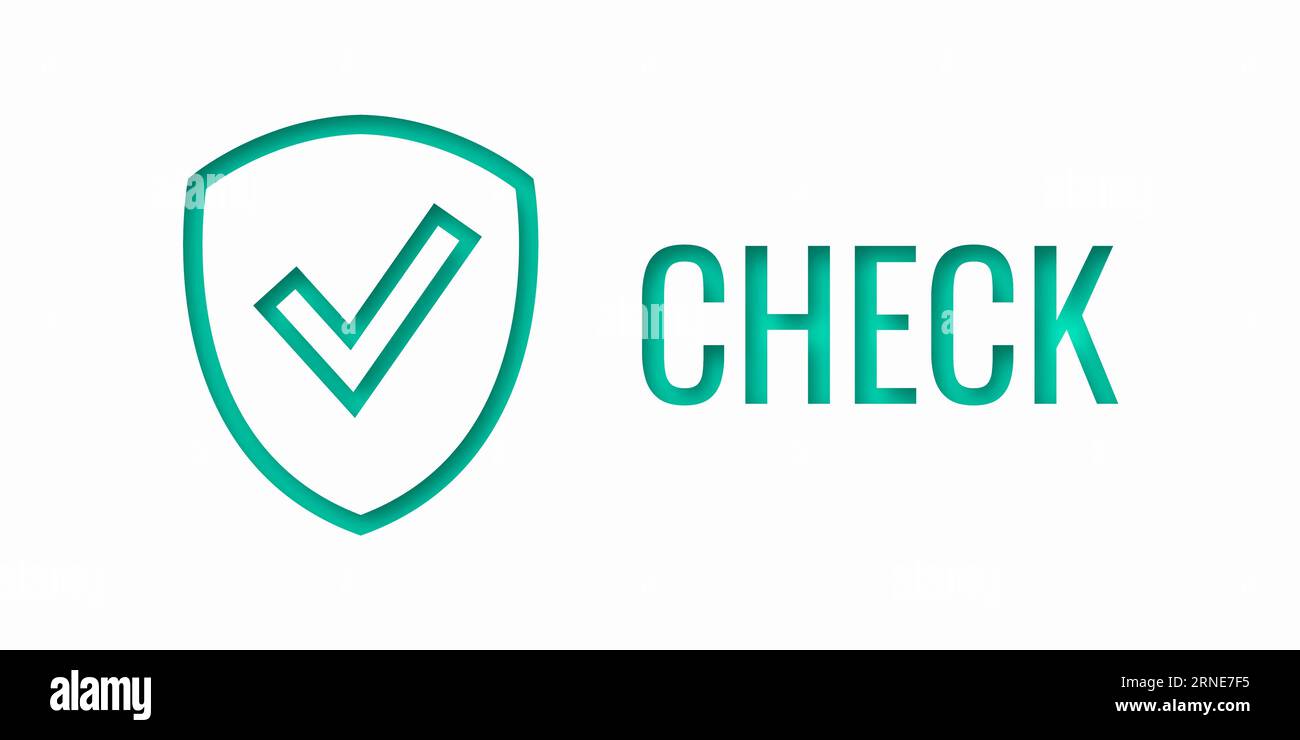 Shield with word CHECK. Safe information. Copy space. Place for your ...
