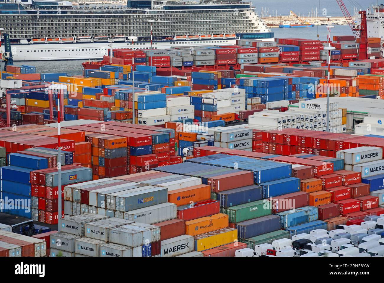 Salerno, Italy - June 27, 2014: Aerial View of Shipping Containers at ...