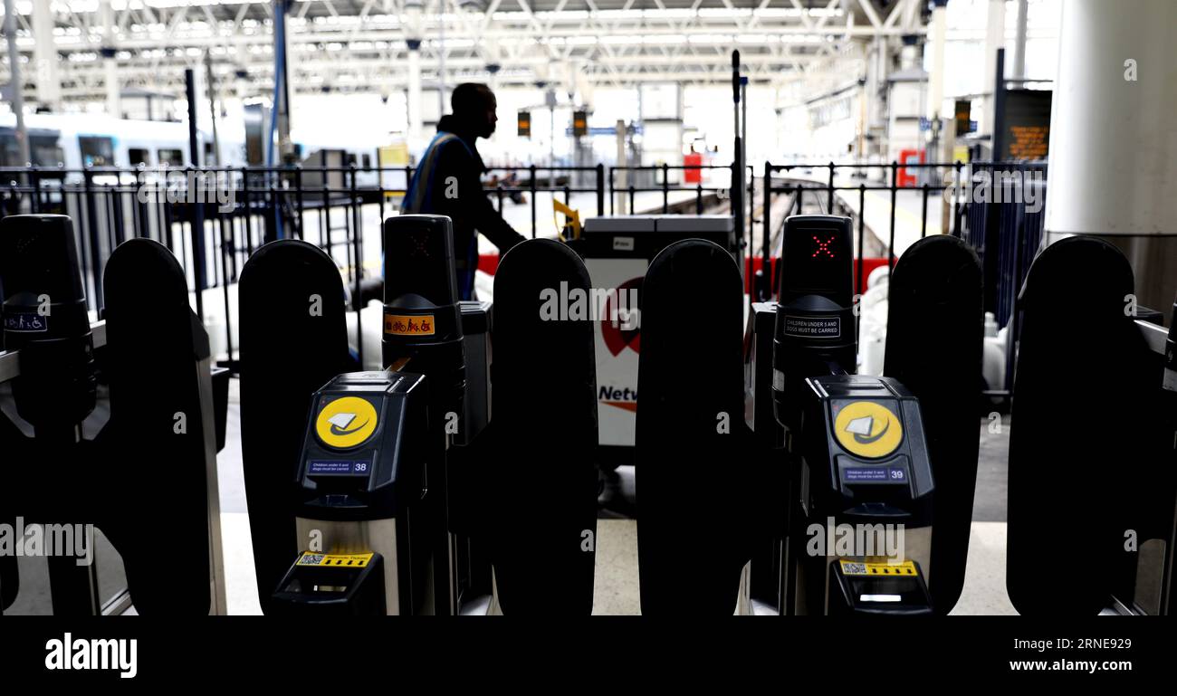 London, Britain. 1st Sep, 2023. Closed ticket gates are seen in ...