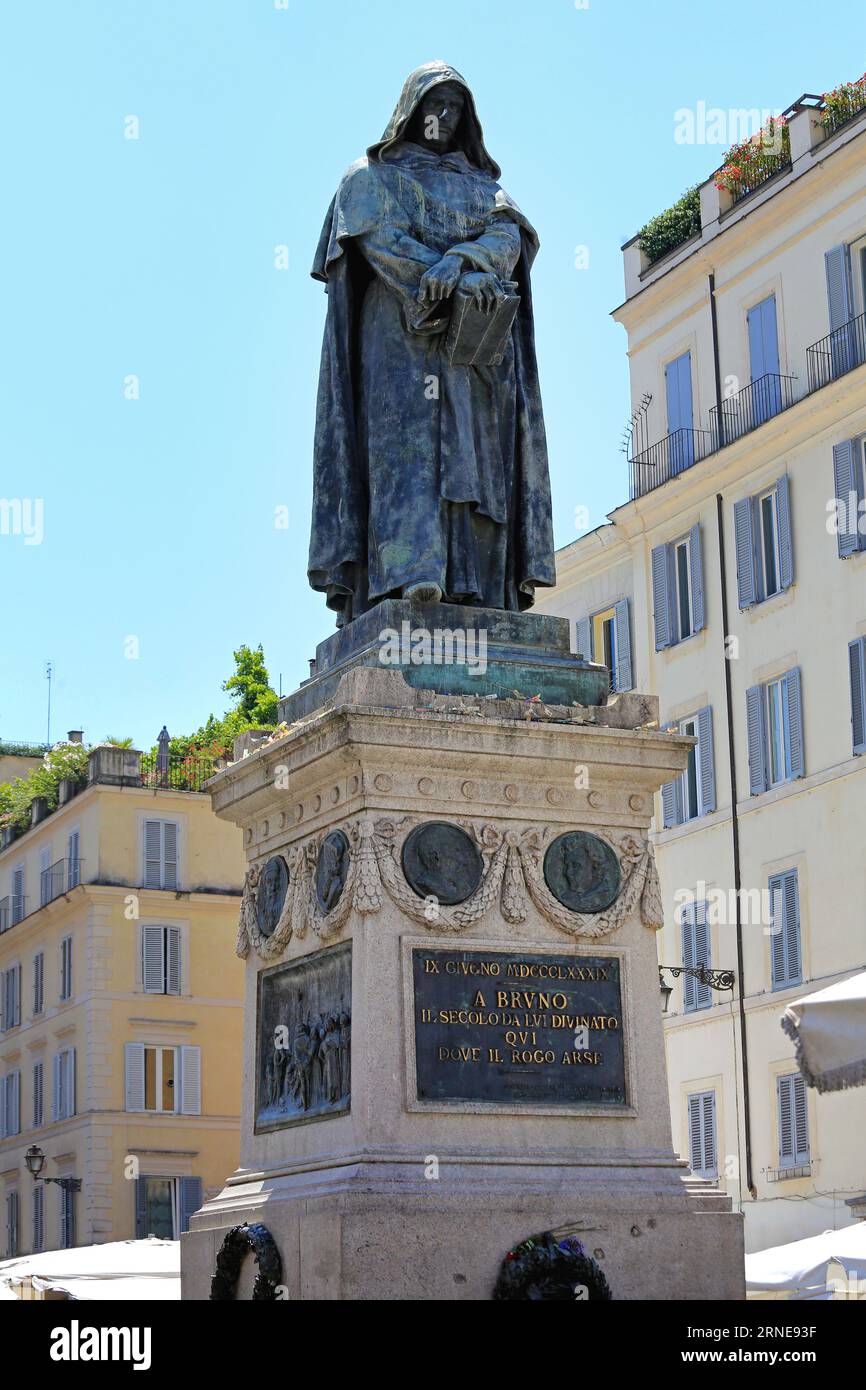 Rome, Italy - June 29, 2014: Bronze Statue of Giordano Bruno at Campo ...