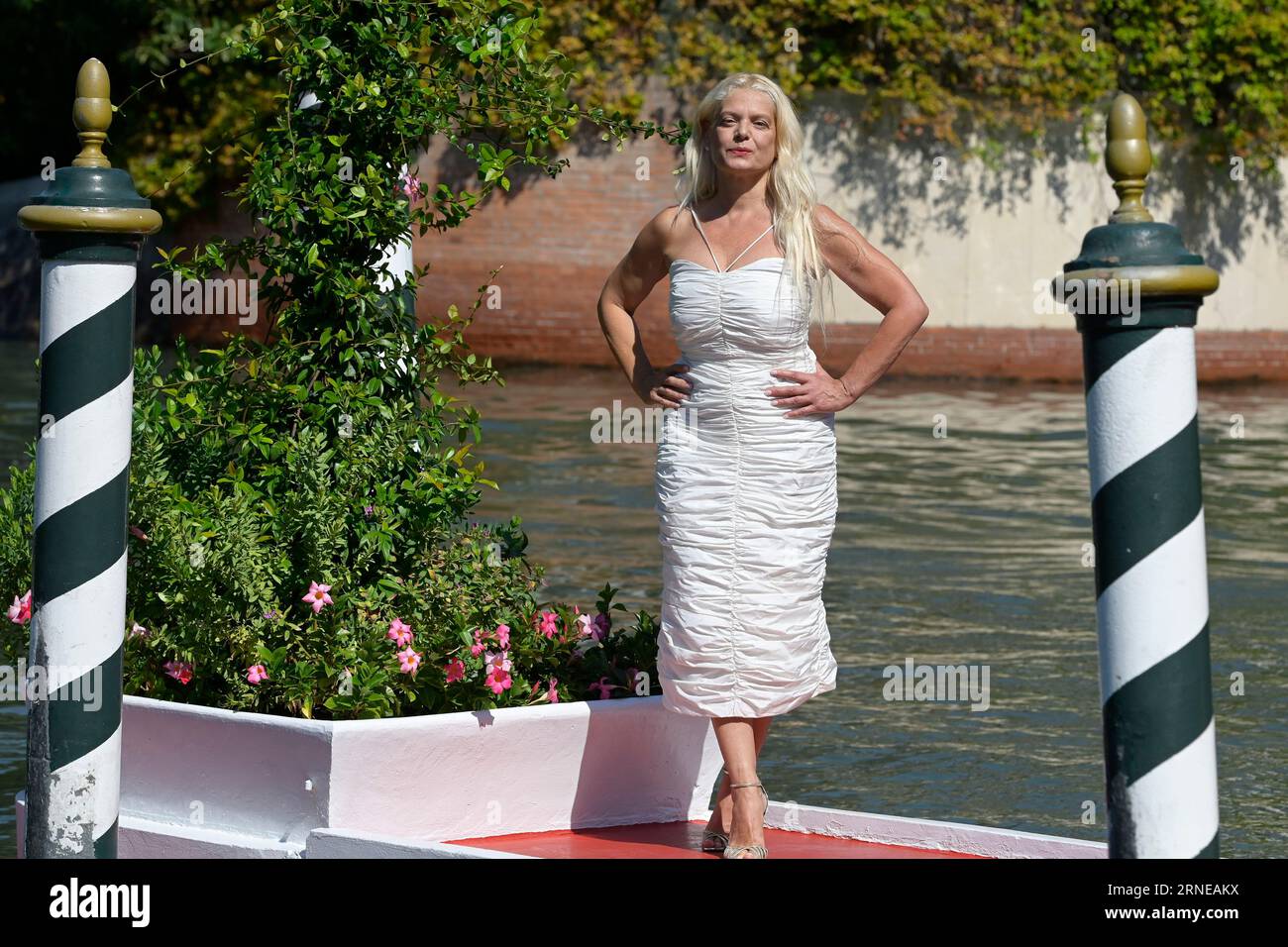 Venice, Italy. 01st Sep, 2023. Angela Schanelec arrives at the dock of ...