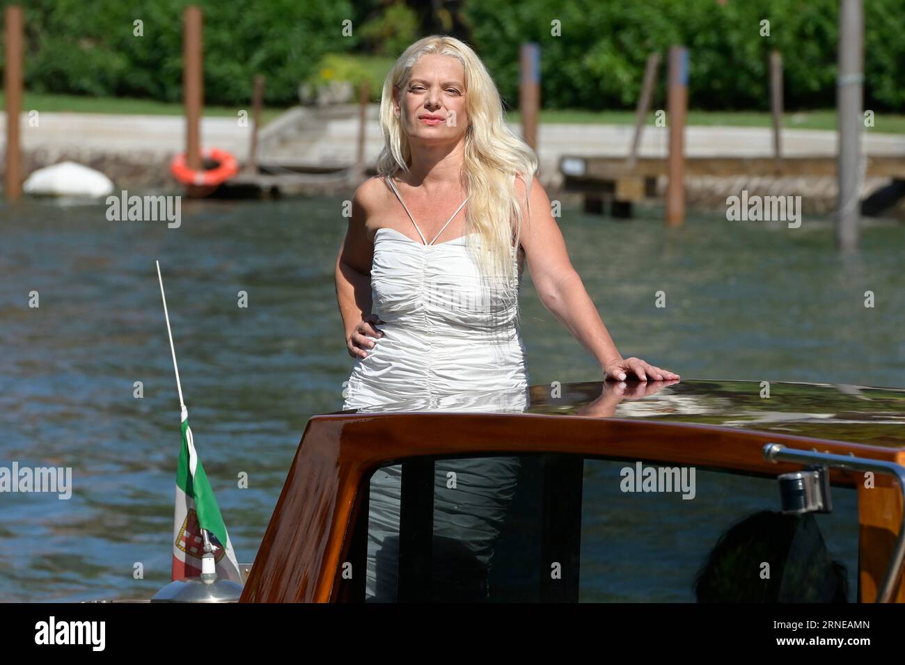 Venice, Italy. 01st Sep, 2023. Angela Schanelec arrives at the dock of ...