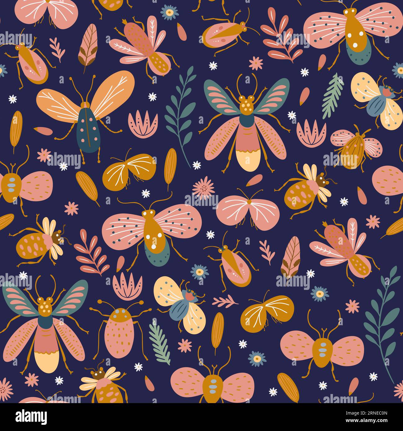 Cute doodle bugs and moth vector illustration cartoon kids summer ...