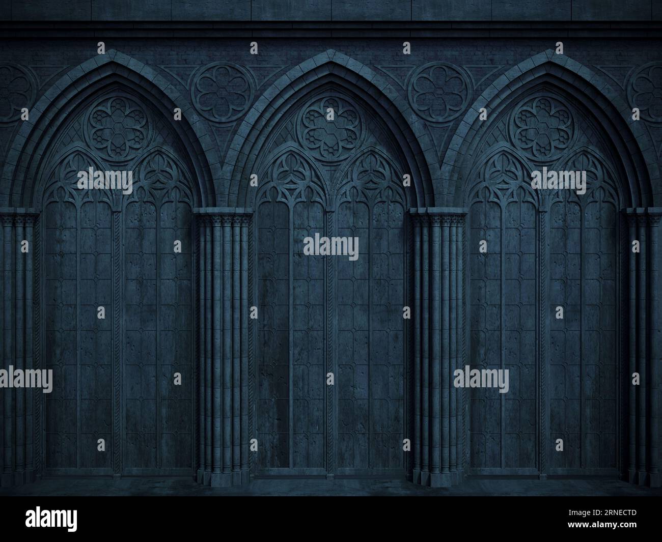 Abandoned night castle with a large gothic window or crypt Stock Photo ...