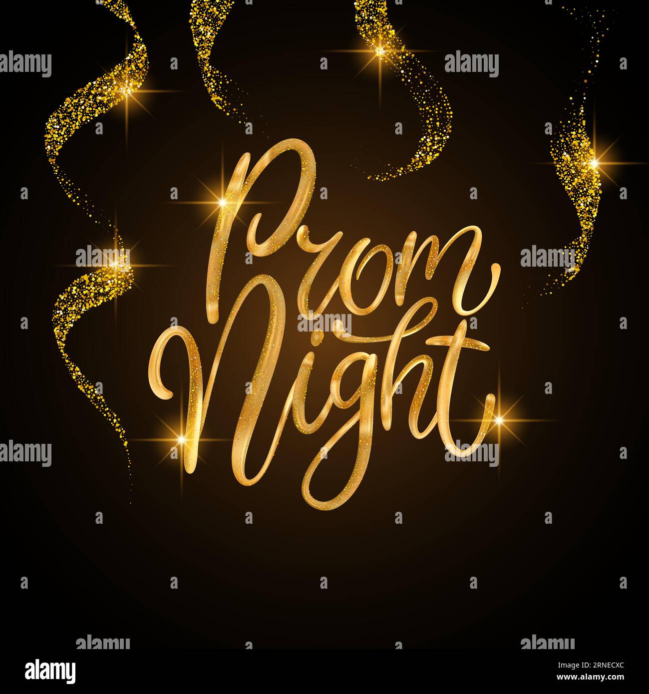 Prom night glitter text card. Shiny sparkle 3d vector gold golden ...
