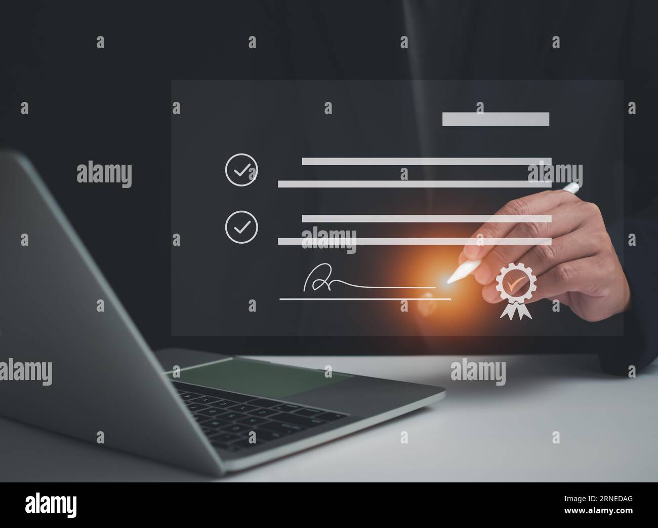 Businessman use electronic pen sign signature on electronic E-signing ...