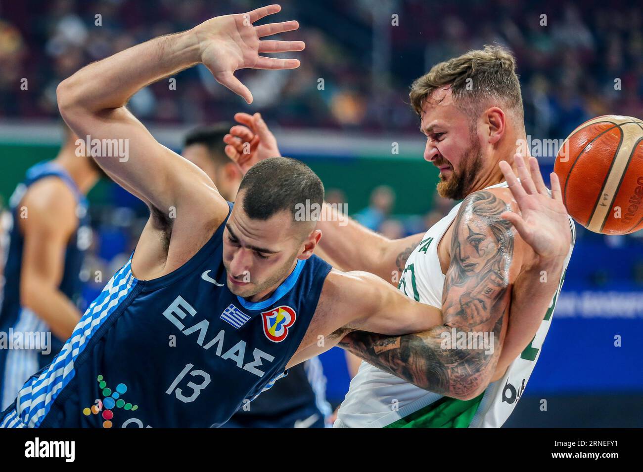 Manila, Philippines. 1st Sep, 2023. Donatas Motiejunas (R) of Lithuania ...