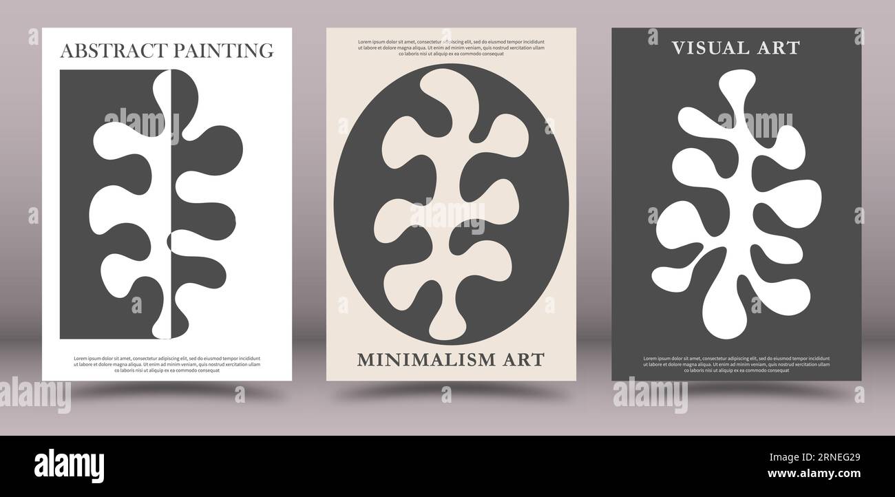 A set of paintings of abstract fine art. A minimalist design layout for ...