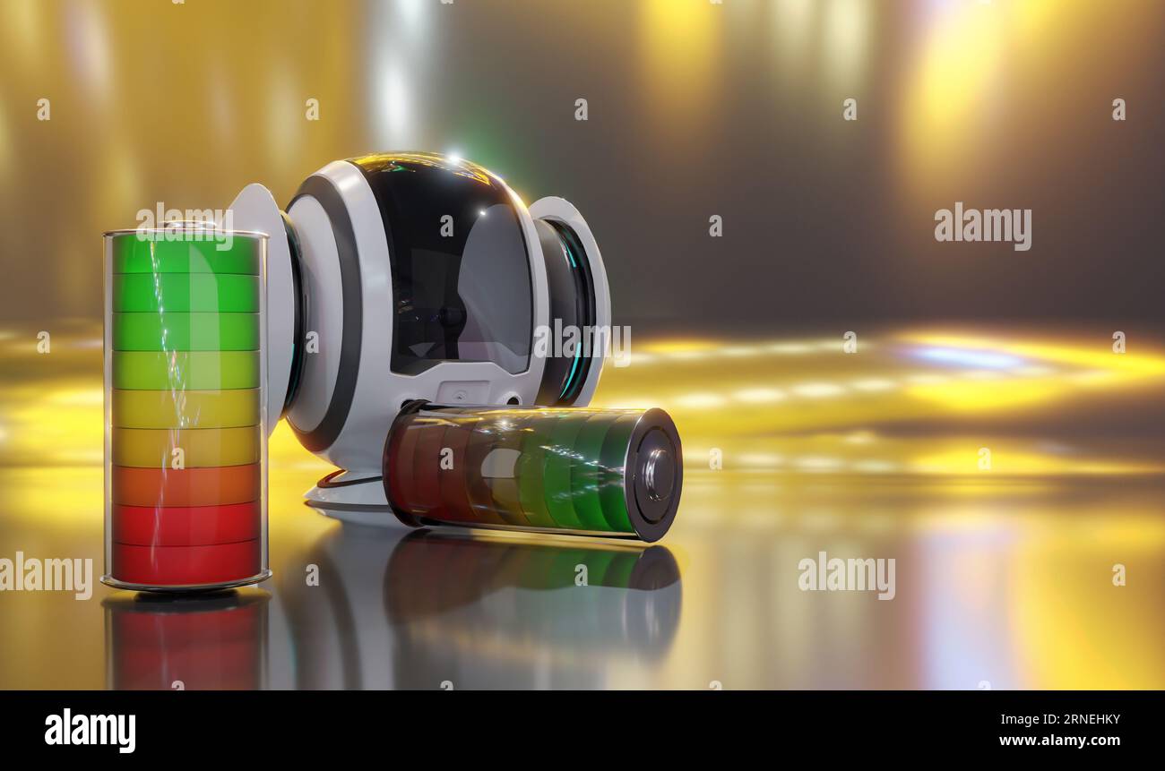 Sodium solid state batteries with EV machines concept, 3d illustrations ...