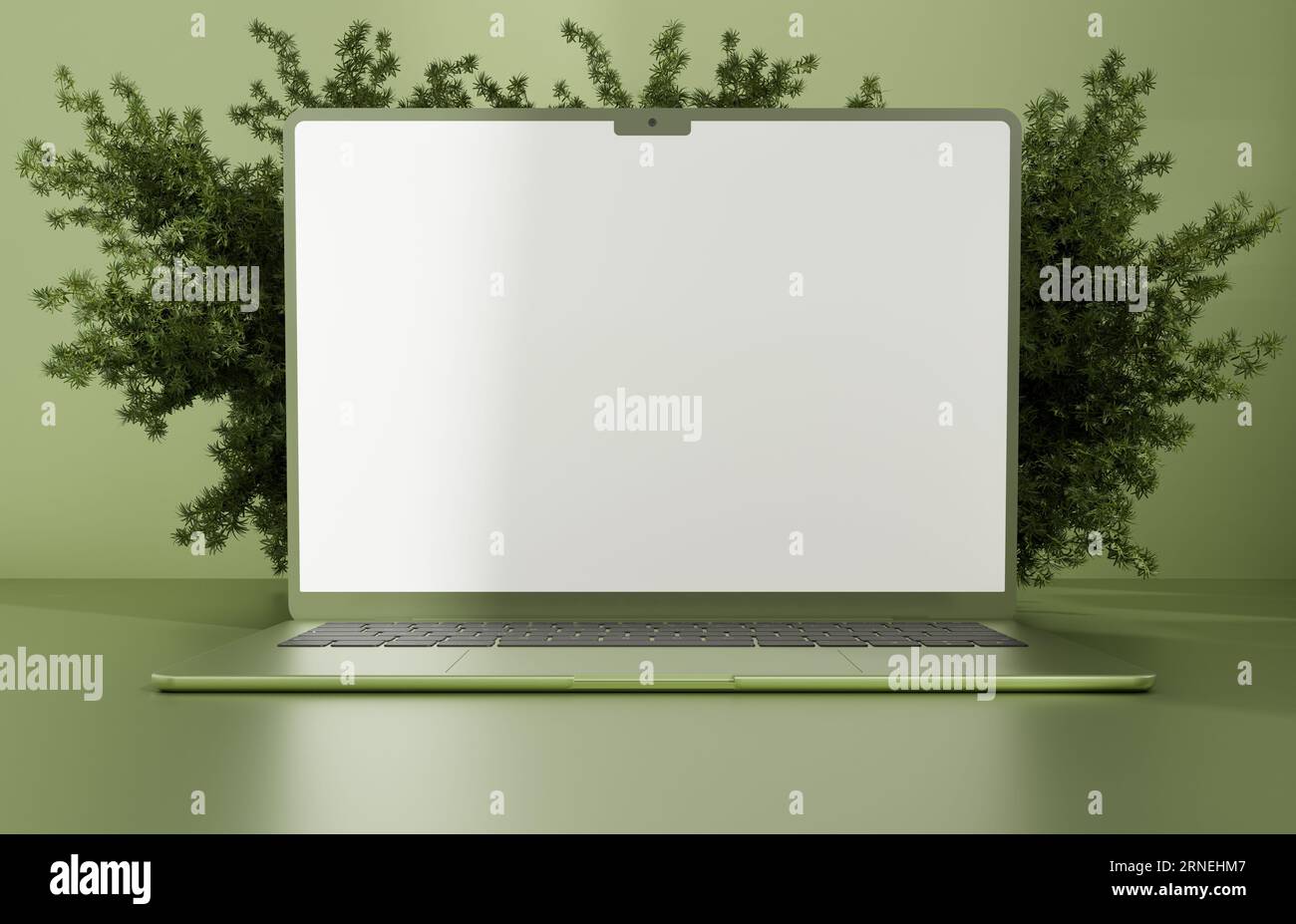 laptop screen mock up in green pastel color, 3d illustration rendering ...