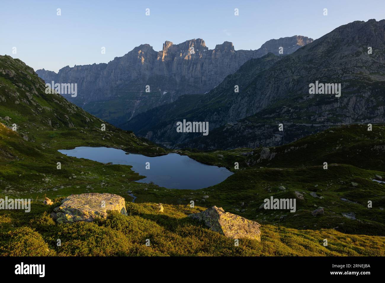 Fantastic azure alpine lake Champfer. Unusual and picturesque scene ...