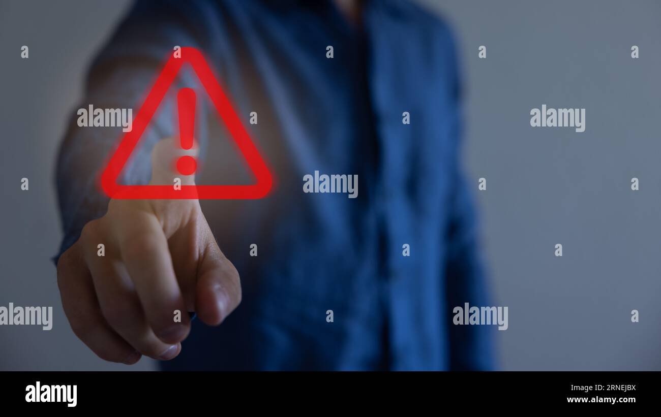 3d social media notification neon light Exclamation mark icon in red ...