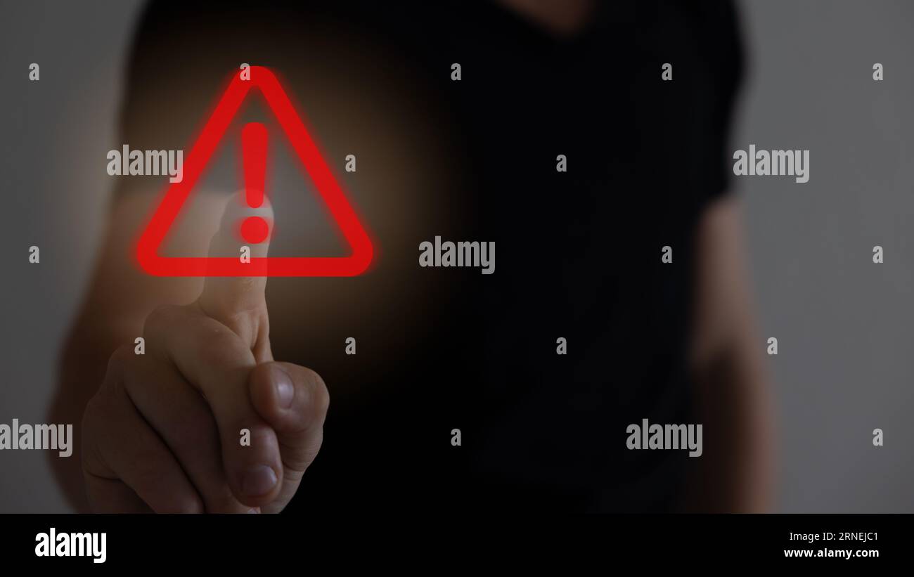 3d social media notification neon light Exclamation mark icon in red ...