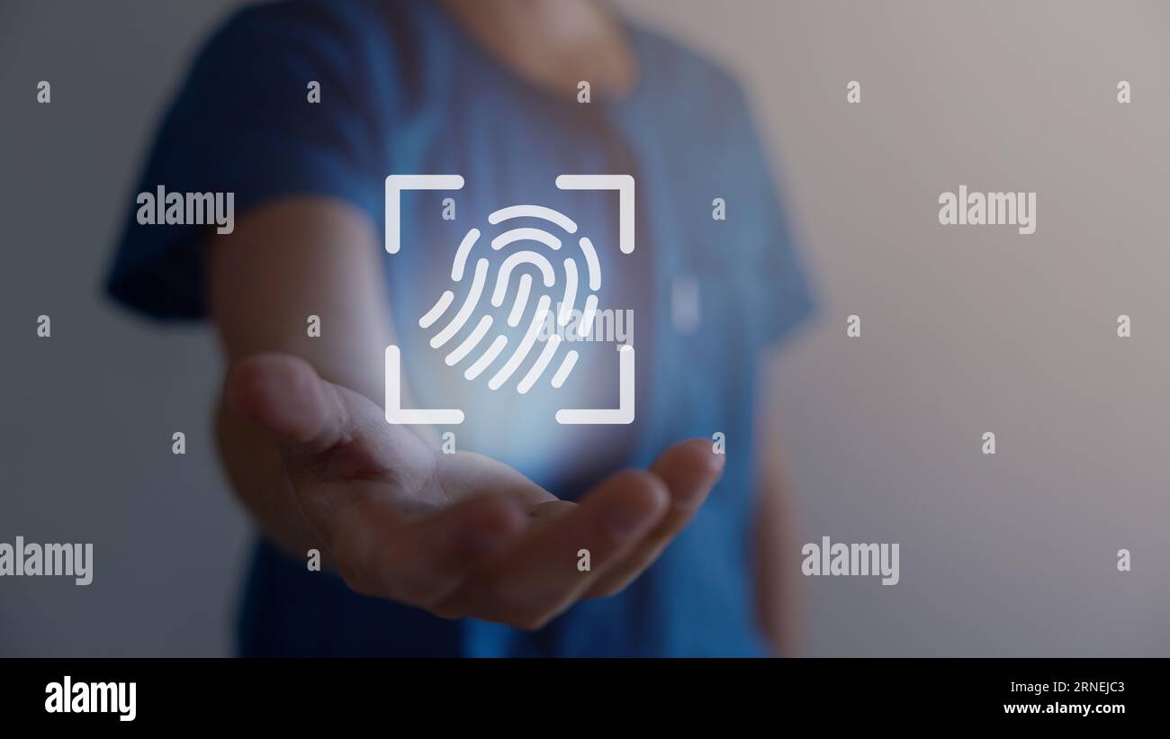 Touch screen, fingerprint scanner, biometric identity of a man's hand ...