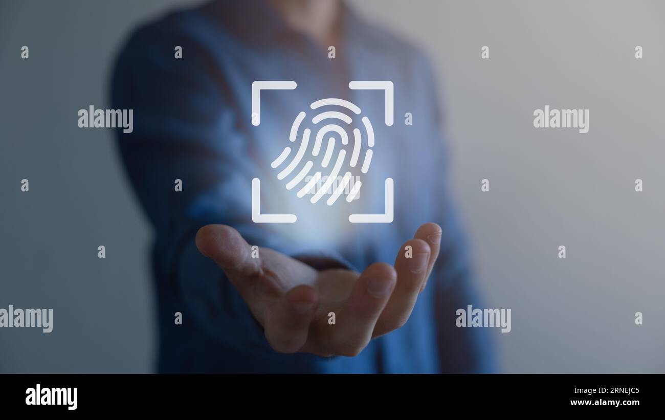 Touch screen, fingerprint scanner, biometric identity of a man's hand ...