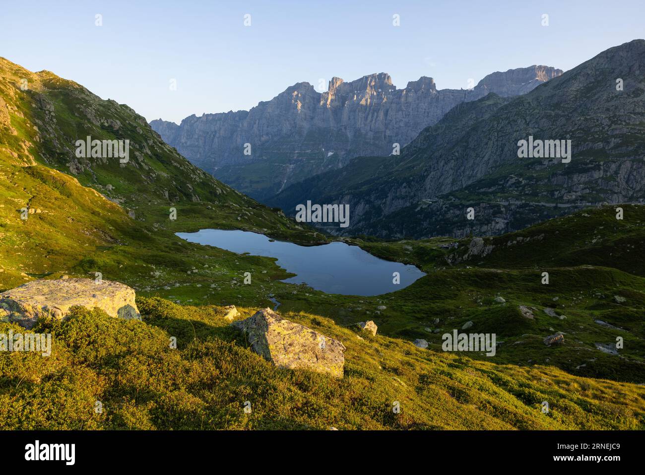 Fantastic azure alpine lake Champfer. Unusual and picturesque scene ...