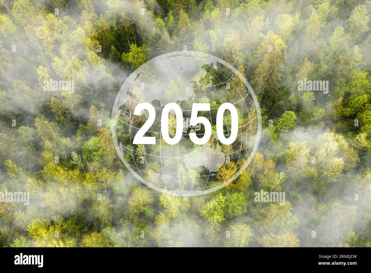 Net zero by 2050. Carbon neutral on Top view of nature. Net zero ...