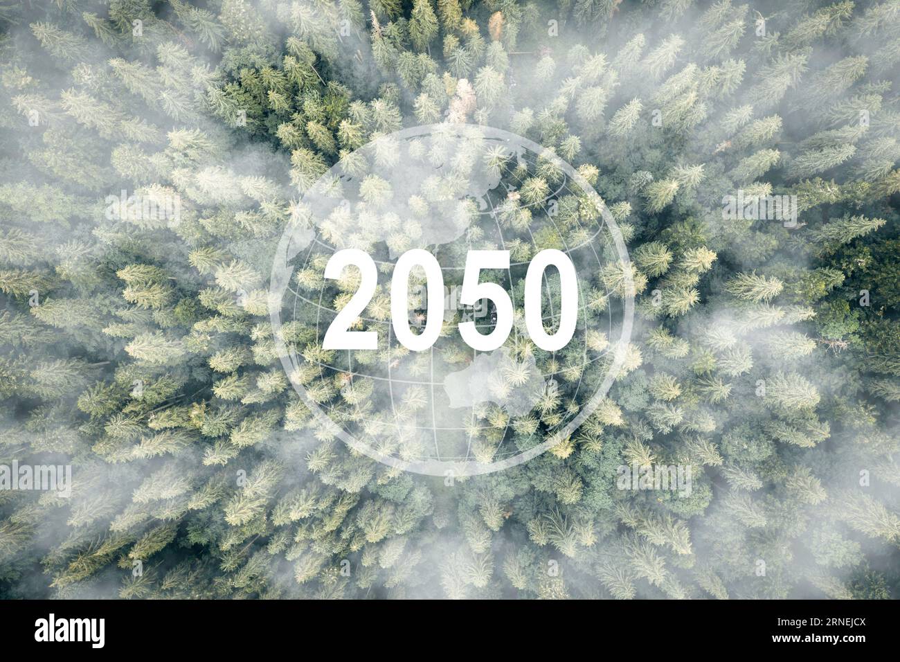 Net zero by 2050. Carbon neutral on Top view of nature. Net zero ...