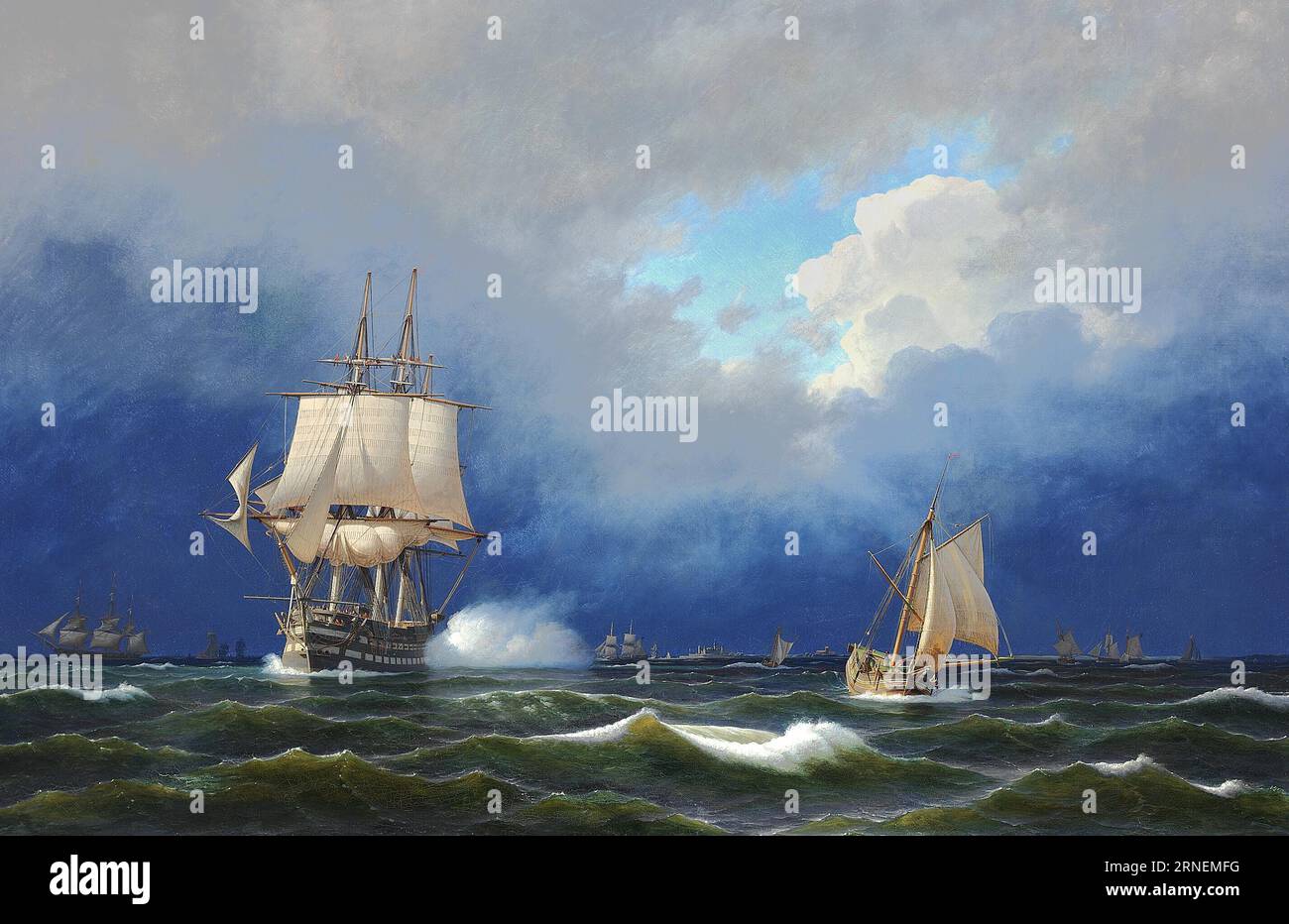 The ship of the line ”Frederik den Sjette“ in a gale. circa 1862 by ...