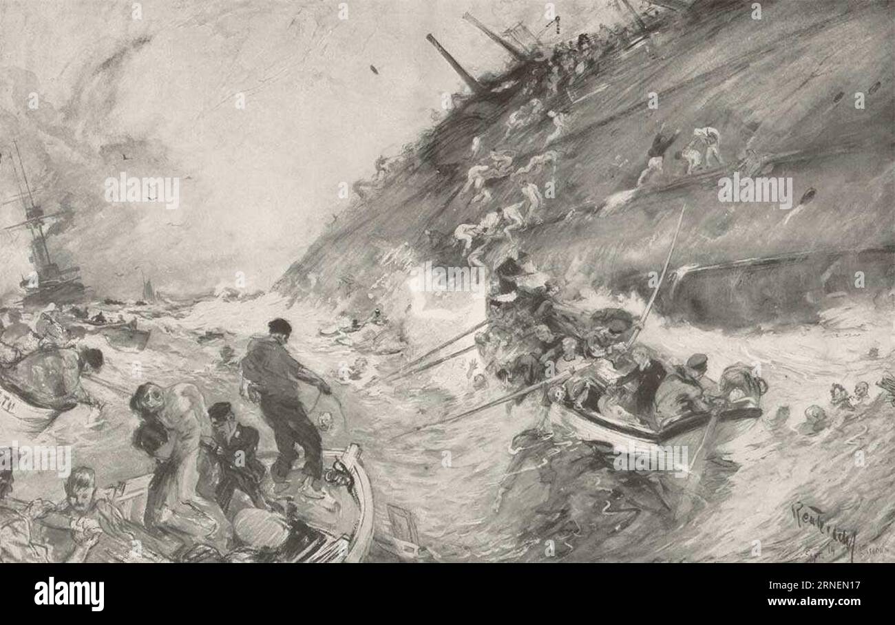 HMS Cressy sinking 1916 by Henry Reuterdahl Stock Photo - Alamy