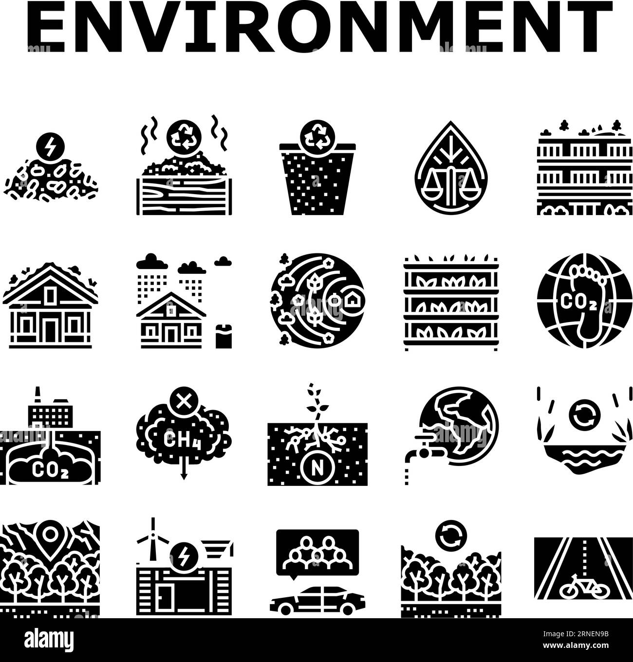 green environment earth nature icons set vector Stock Vector Image ...