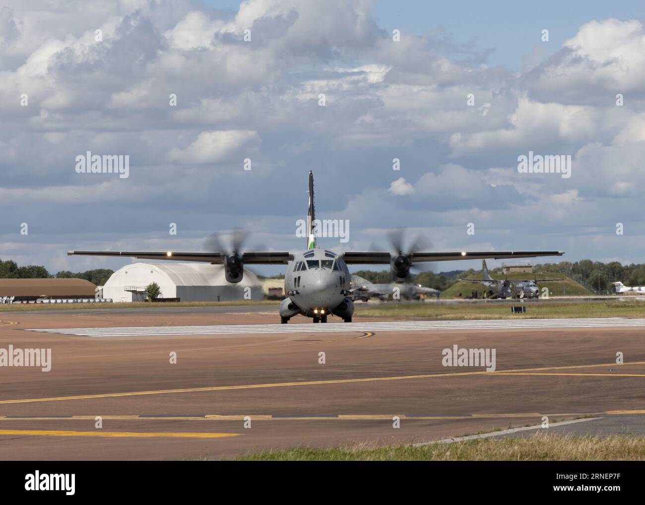 An Italian Air Force Aeritalia G.222 Spartan transport aircraft waits ...