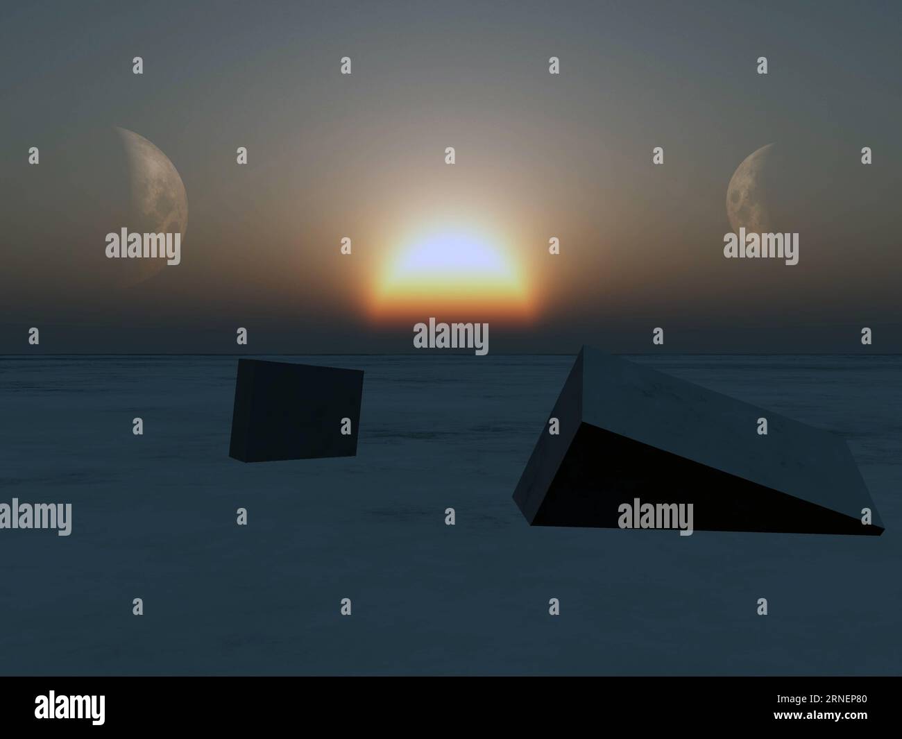 Post apocalyptic ruins in the lights of sunrise, conceptual ...