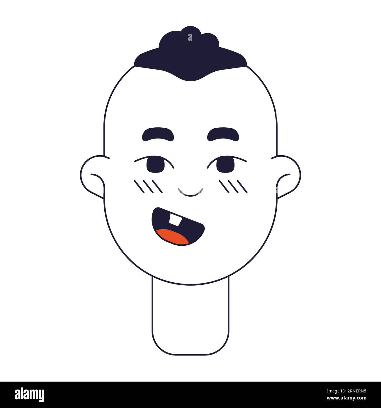 Cute baby smiling with one tooth flat line color vector character head ...