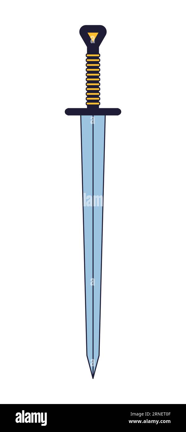 Medieval Steel Sword Flat Line Color Isolated Vector Object Stock