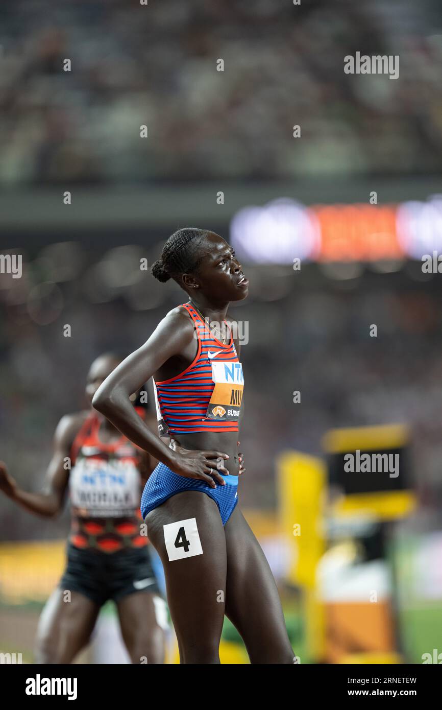 Athing Mu participating in the 800 meters at the World Athletics ...