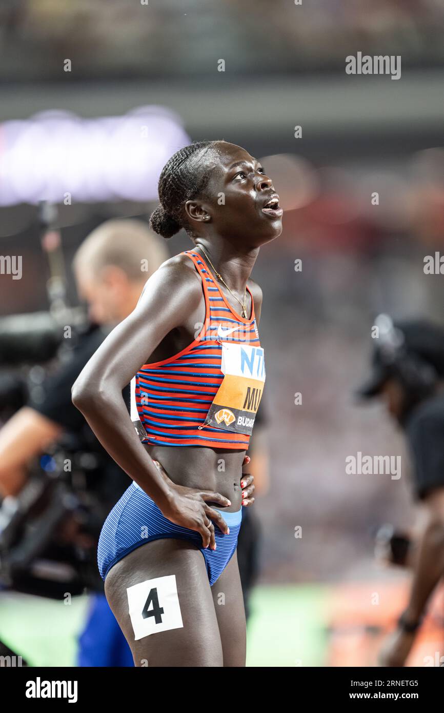 Athing Mu participating in the 800 meters at the World Athletics ...