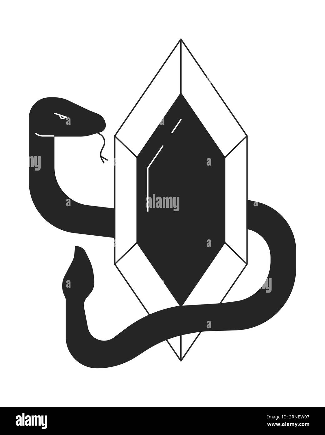 Snake around ancient diamond flat monochrome isolated vector object ...