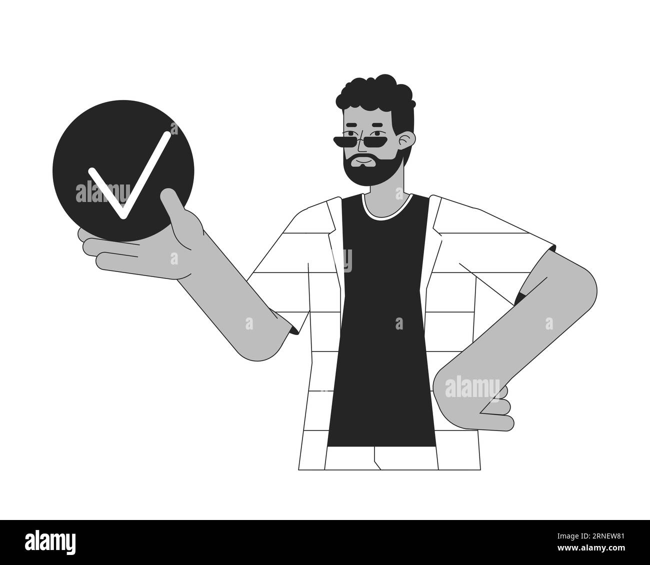 Man holding bullet point with tick bw concept vector spot illustration ...