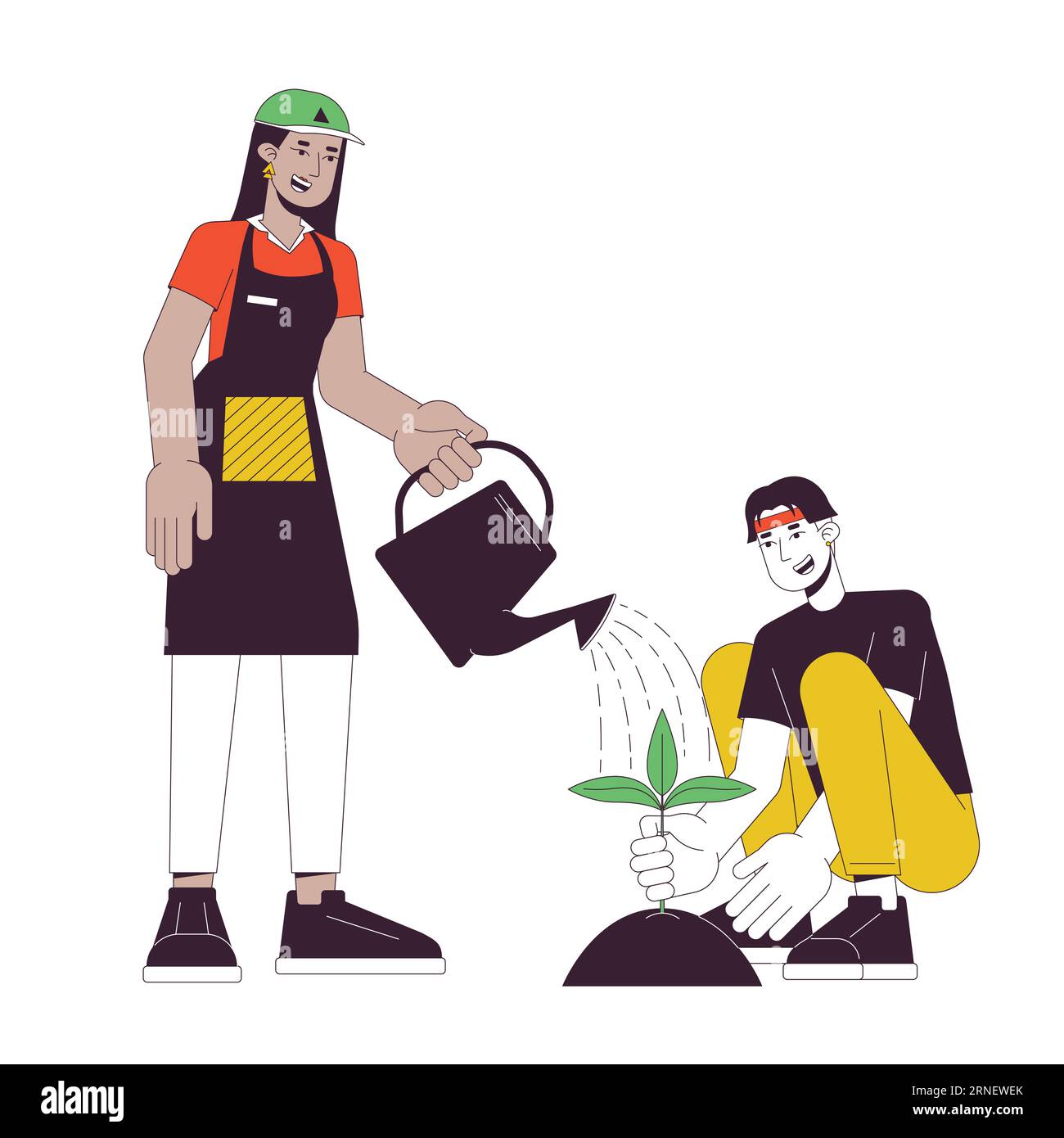 Community garden flat line concept vector spot illustration Stock ...